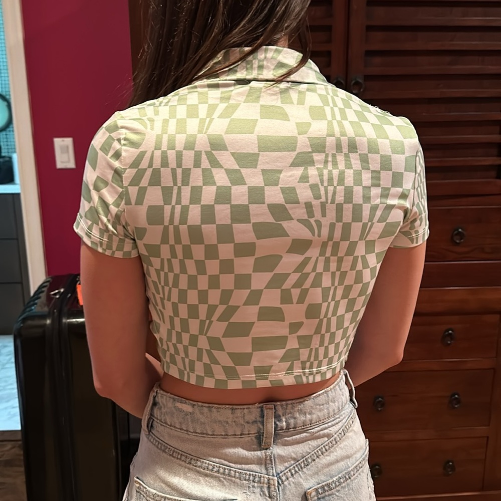 Green And White Checkered Princess Polly Top - Gem